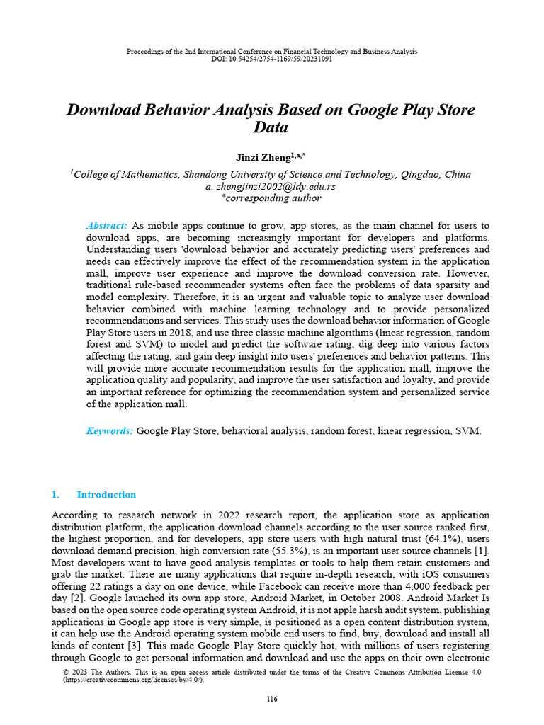Google Play Download Behavior Analysis | PDF | Support Vector Machine | Linear Regression