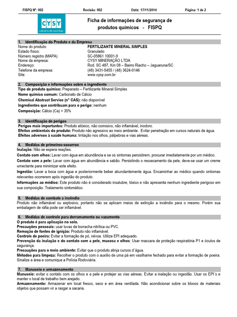 Fispq Fertilizante Mineral Simples | Download grátis PDF | Embalagem e rotulagem | Minerais