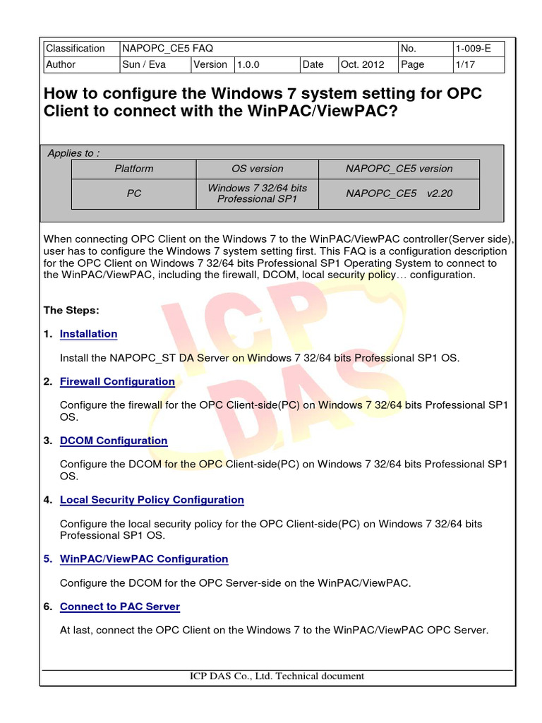 Opc1-009 - E-How To Configure The Windows 7 System For Opc Client To Connect With The Winpac ...