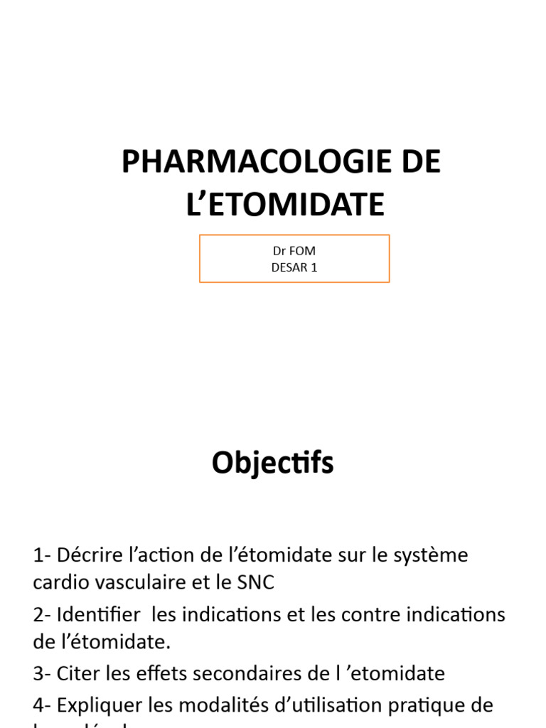 PHARMACOLOGIE ETOMIDATE Corrigé | PDF | Pharmacologie | Anesthésie