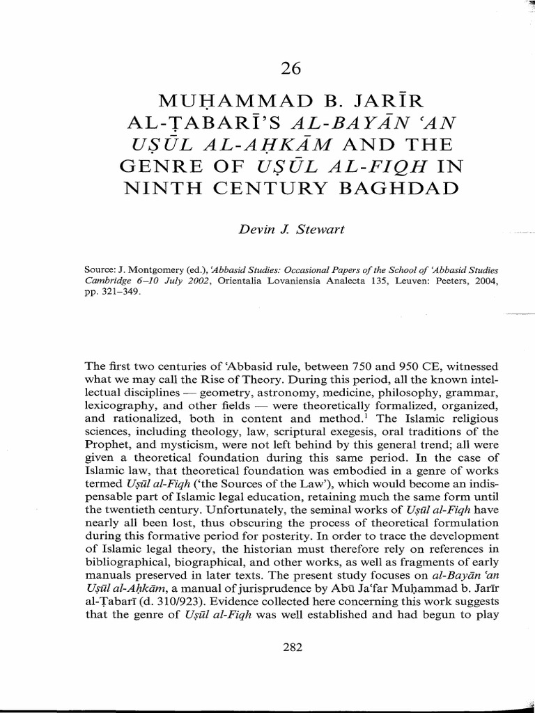 Muhammad B. Jarir Al-Tabari's Bayan 'An Usul Al-Ahkam and The Genre of ...