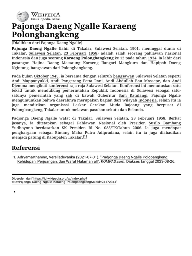 Pajonga Daeng Ngalle Karaeng Polongbangkeng - Wikipedia Bahasa Indonesia, Ensiklopedia Bebas | PDF