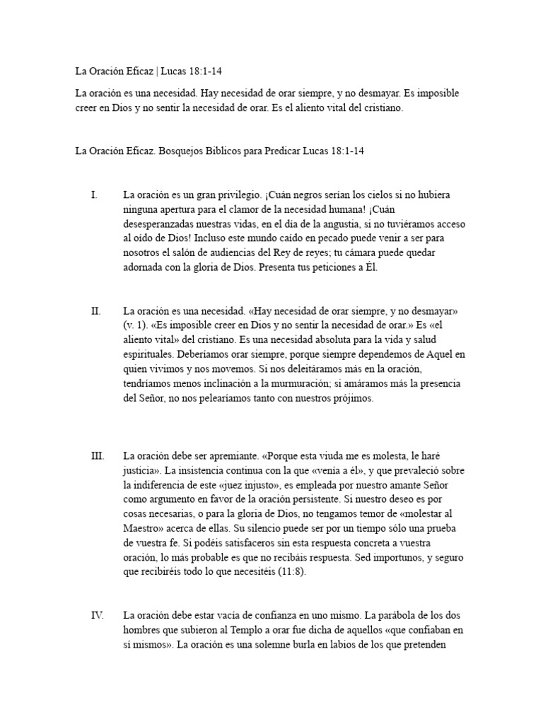 La Oración Eficaz en Lucas 18:1-14 | PDF | Oración | Pecado