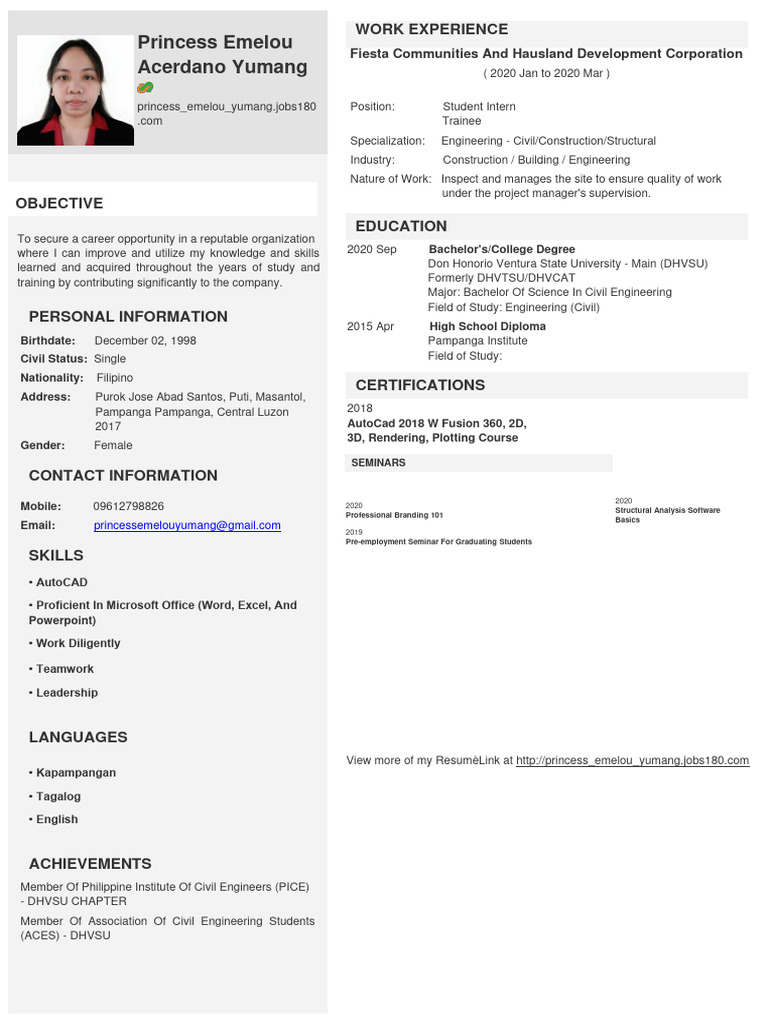 Civil Engineering Intern Resume | PDF