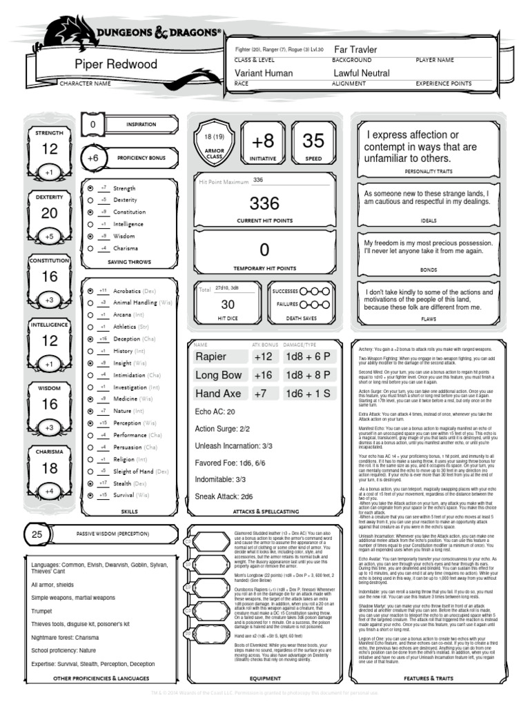 D&D Character Sheet Template | PDF