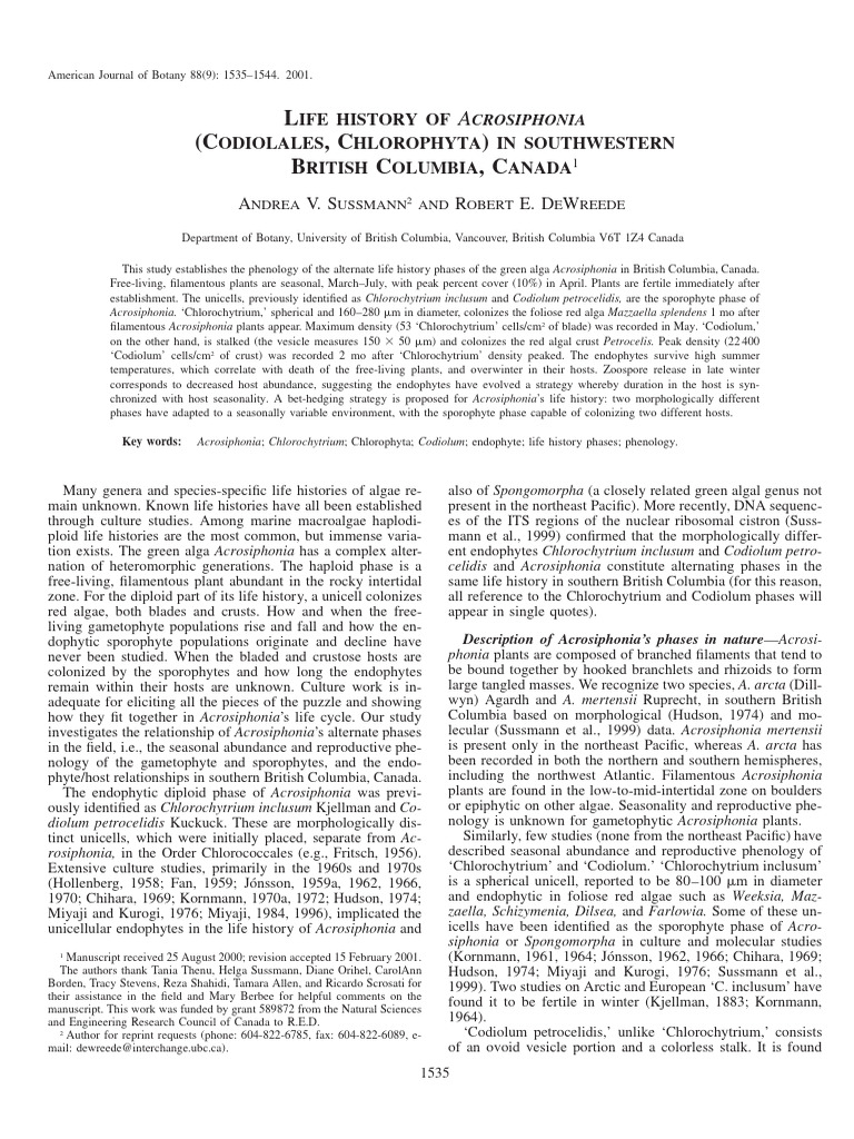 Acrosiphonia Life History in BC Algae | PDF | Biology | Plants