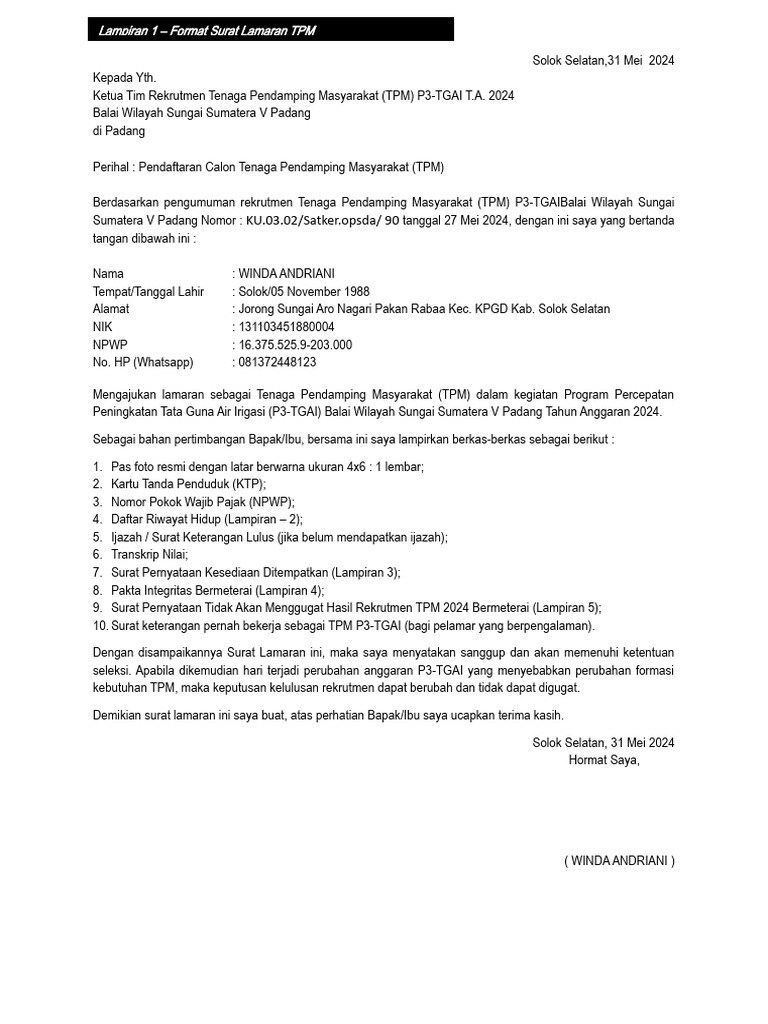 Form Pendukung Pendaftaran TPM 2024 - 1 | PDF
