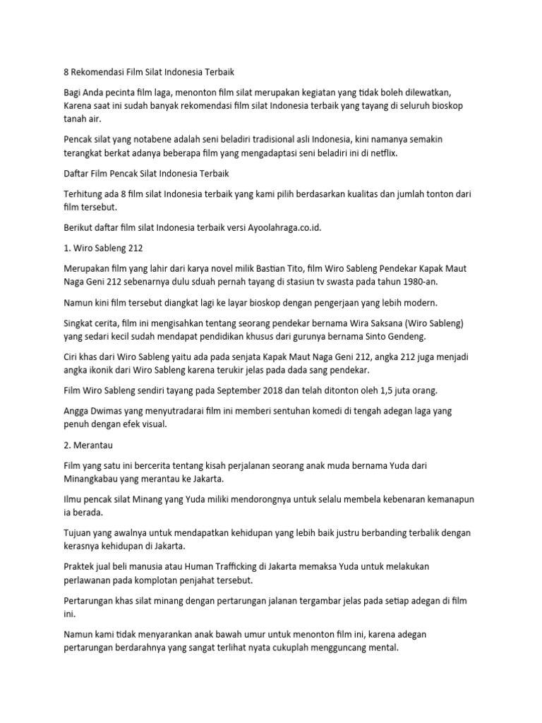 Rekomendasi Film Silat Indonesia | PDF