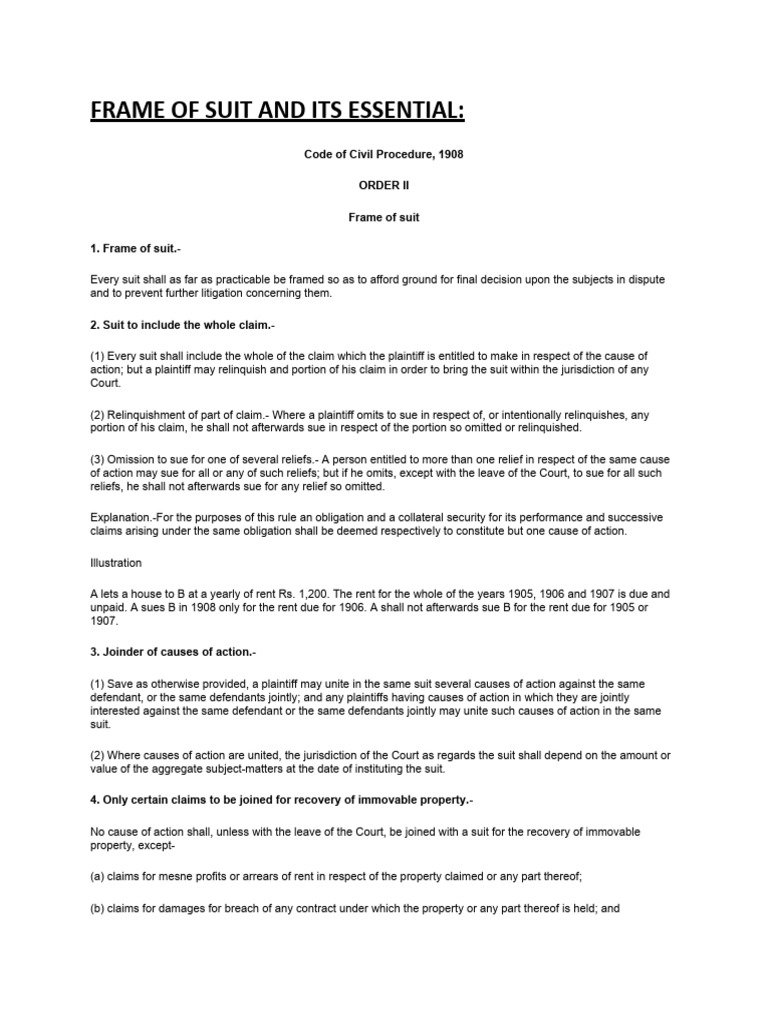 Framing a Suit Under CPC Guidelines | PDF | Lawsuit | Cause Of Action