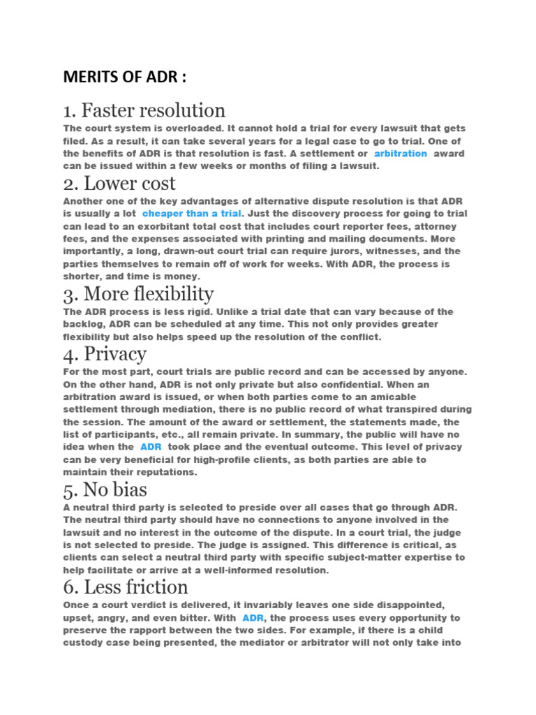 Merits of Adr | PDF | Alternative Dispute Resolution | Mediation