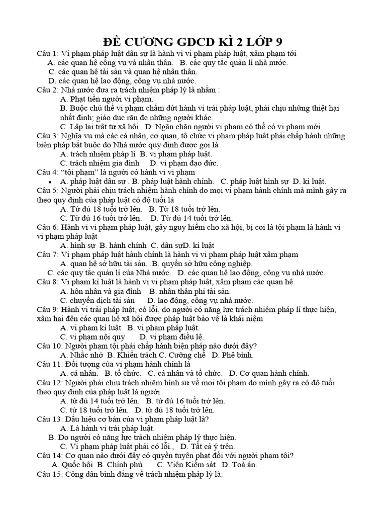 ĐỀ CƯƠNG GDCD KÌ 2 LỚP 9 2024 | PDF