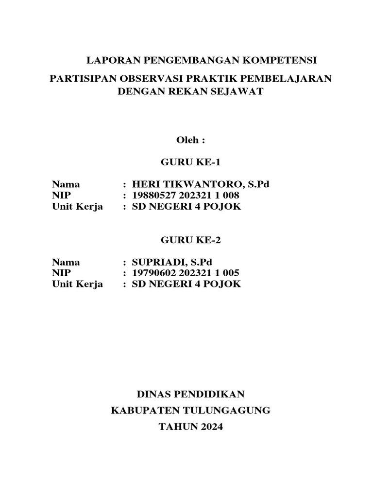 Laporan Observasi Teman Sejawat | PDF