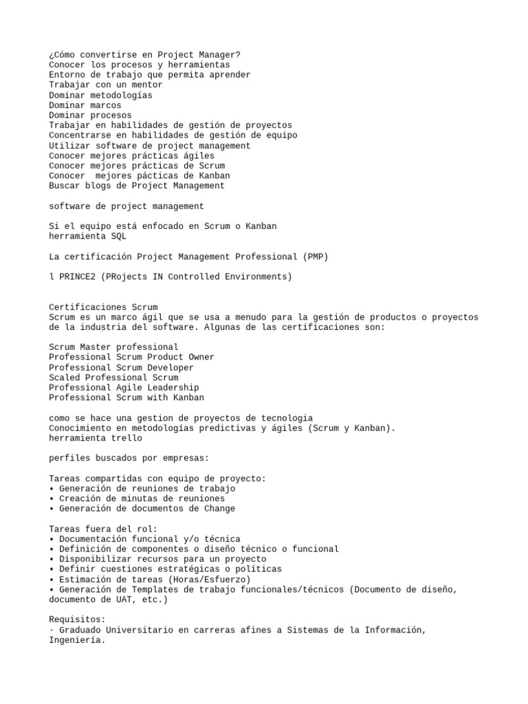 Perfil de Project Manager | PDF | Scrum (desarrollo de software ...