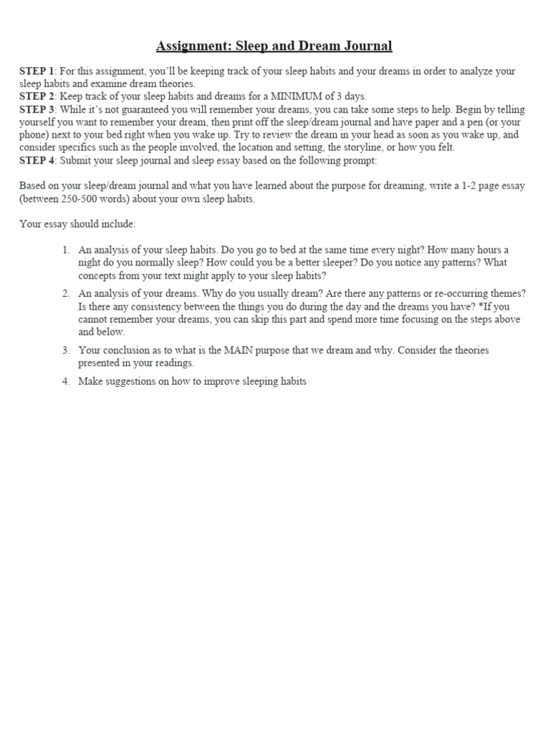 Psych 2012 Sleep Journal Assignment | PDF | Sleep | Dream