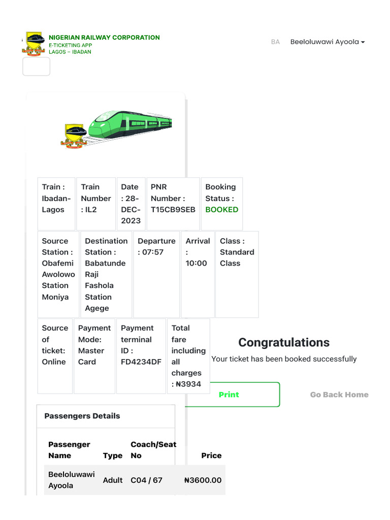 Train Ticket Confirmation | PDF