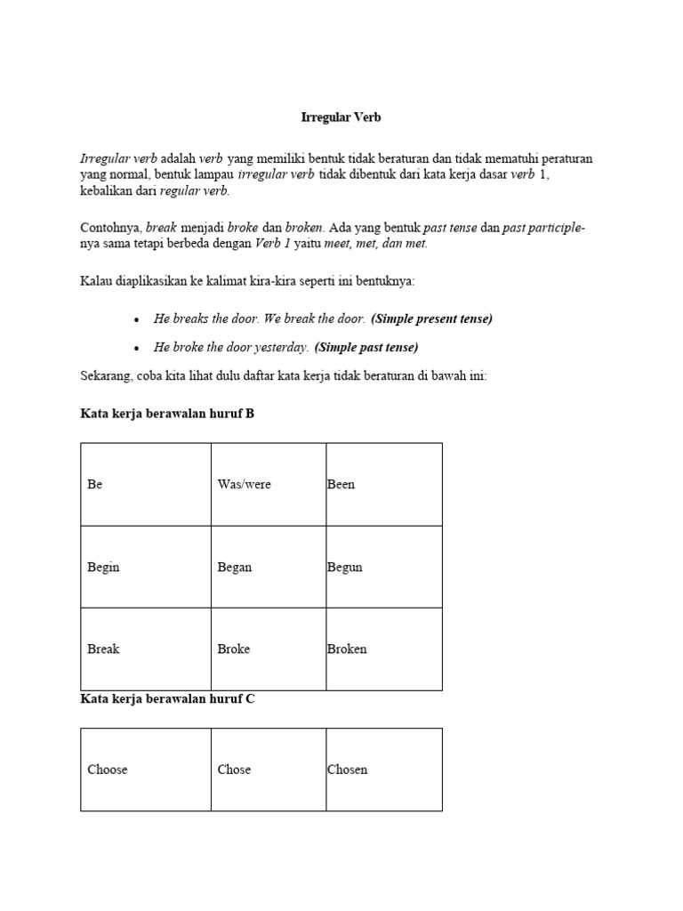 Irregular Verb Material | PDF | Verb | Languages