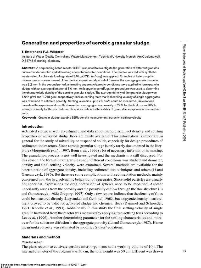 Generation and Properties of Aerobic Granular Sludge | PDF | Confocal Microscopy | Centrifugation