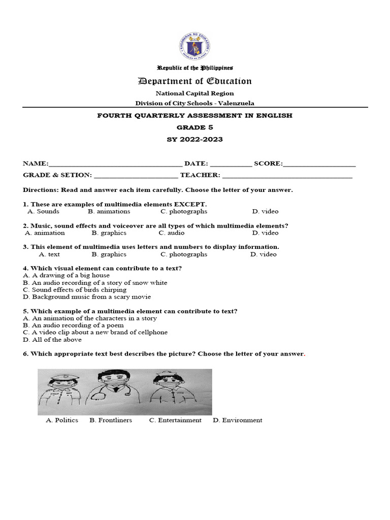 Grade 5 English Q4 Assessment | PDF | Multimedia | Graphics