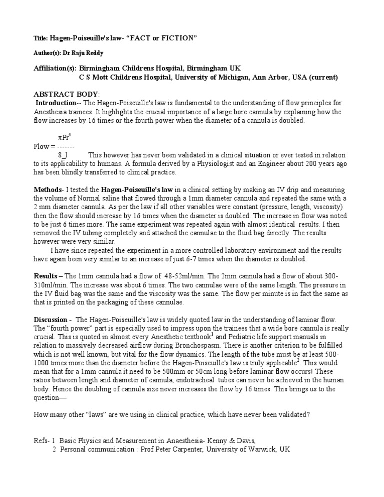 Hagen-Poiseuille's law- “FACT or FICTION | Chemical Engineering ...