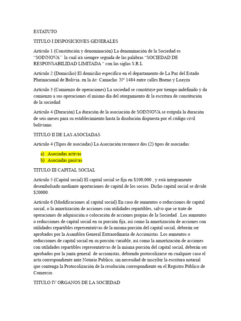 Estatuto de Una Empresa | PDF | Sociedad de responsabilidad limitada | Liquidación