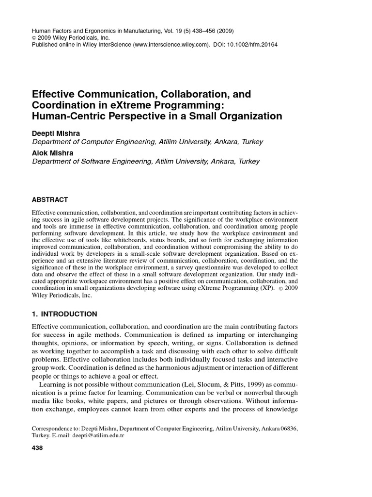 Hum Ftrs Erg MFG SVC - 2009 - Mishra - Effective Communication Collaboration and Coordination in ...