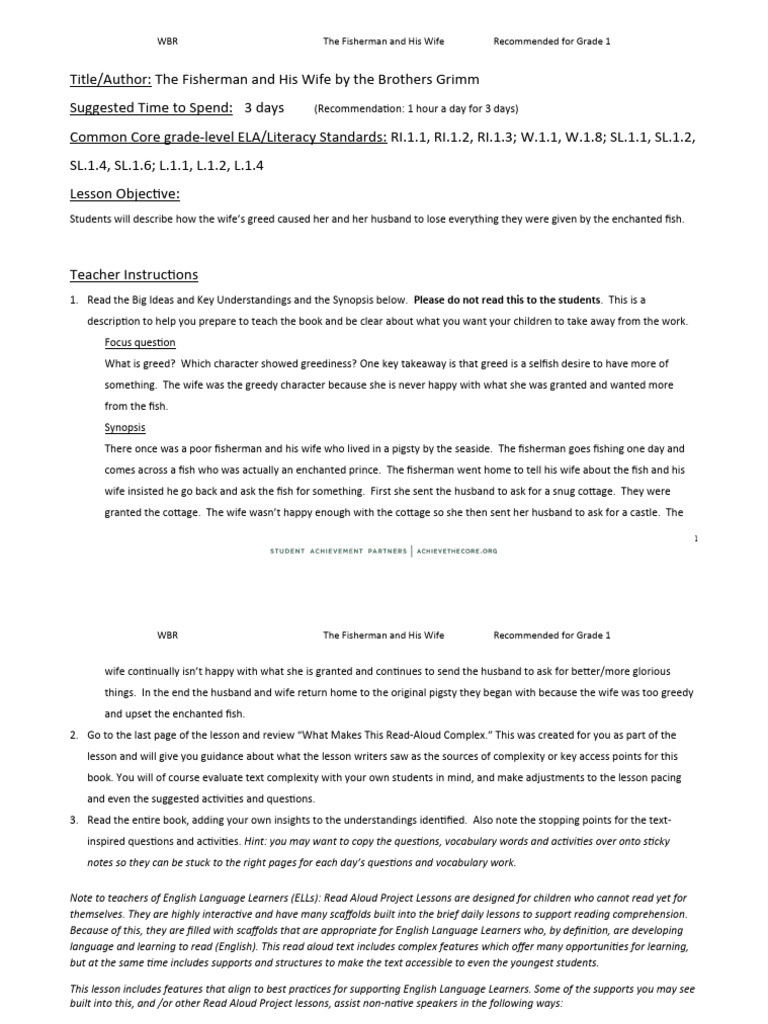 The Fisherman and His Wife 1 Lit | PDF | Vocabulary | Learning