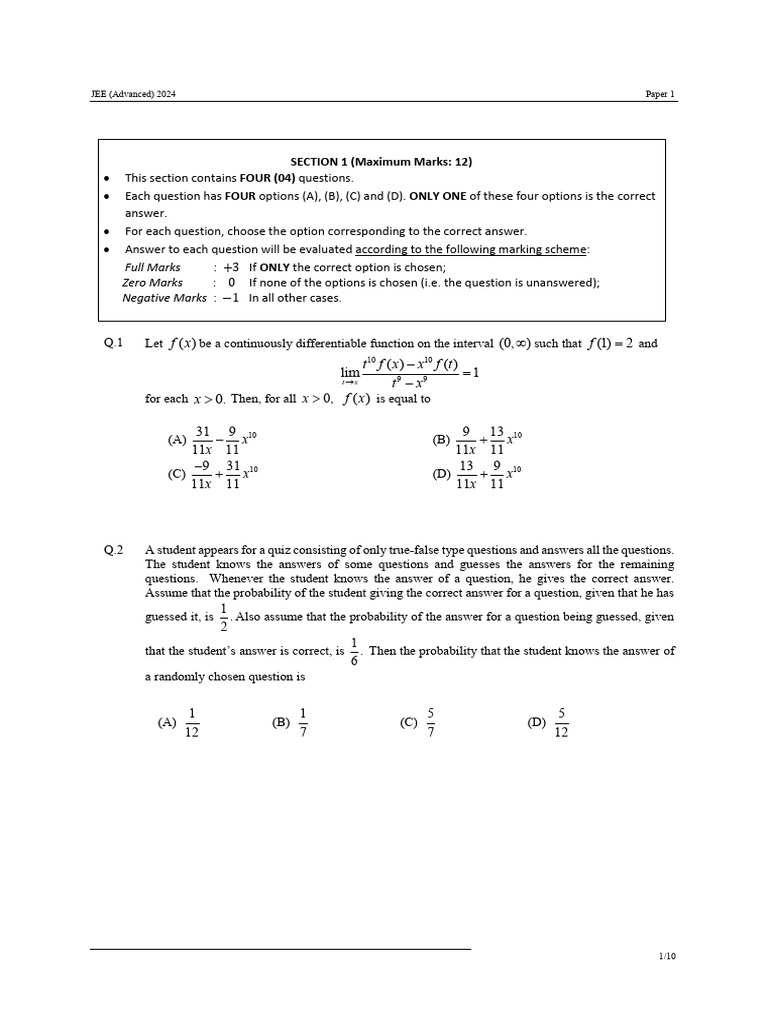 Open Jee Advanced Paper-1 PDF | PDF | Quantity | Metrology