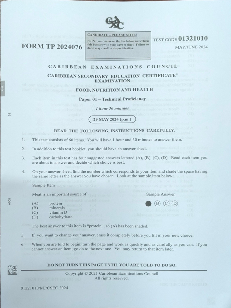 Food and Nutrition Paper 1 2024 | PDF | Foods | Breads