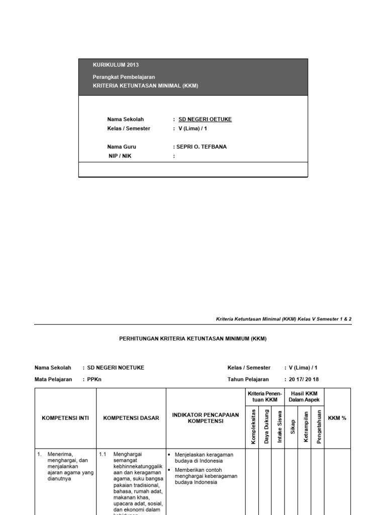 KKM Kelas 5 | PDF
