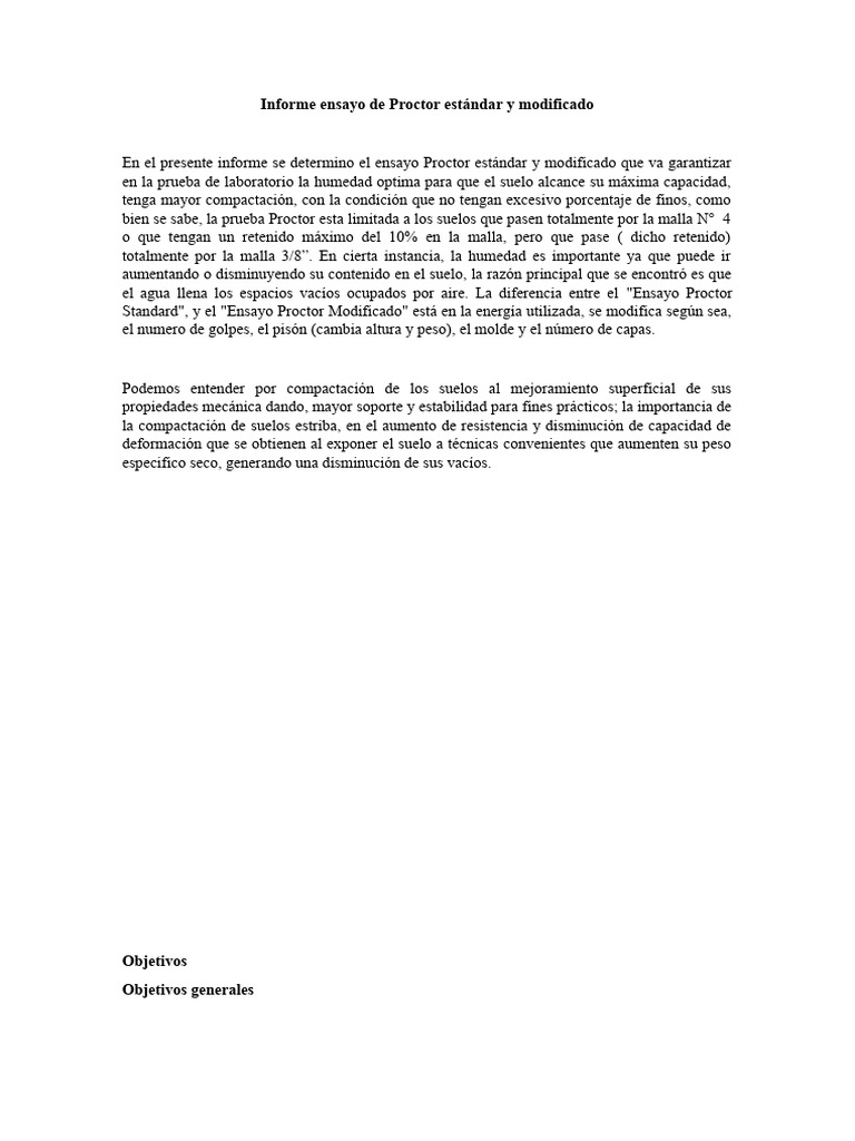 Informe Ensayo de Proctor Estándar y Modificado | PDF Informe Ensayo de Proctor Estándar y Modificado | PDF
