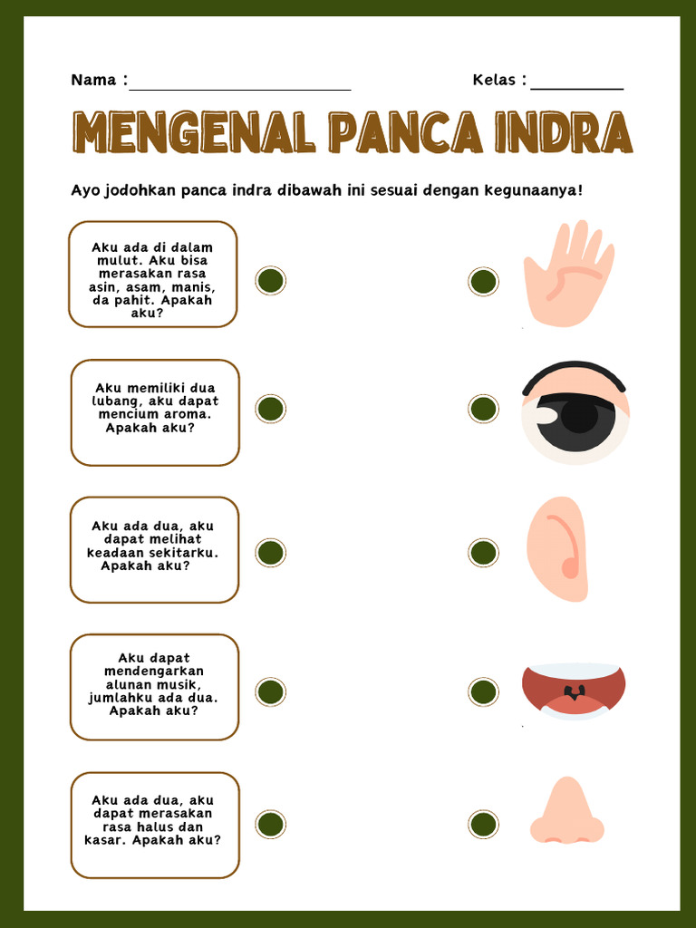 Lembar Kerja Mengenal Panca Indra Manusia Putih Hijau Coklat Ilustratif ...