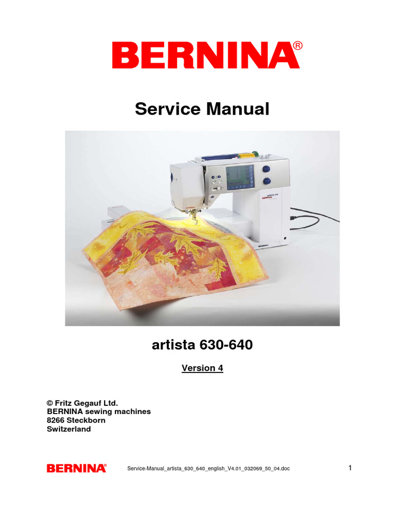 Bernina Artista 630 Sewing Machine Service Manual | Download Free PDF ...