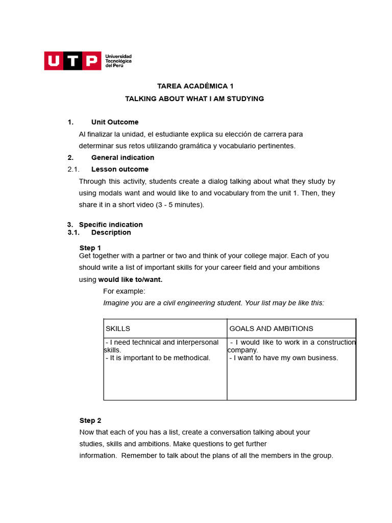 N10I TA1 Consigna Ingles 4 | PDF | Learning | Linguistics