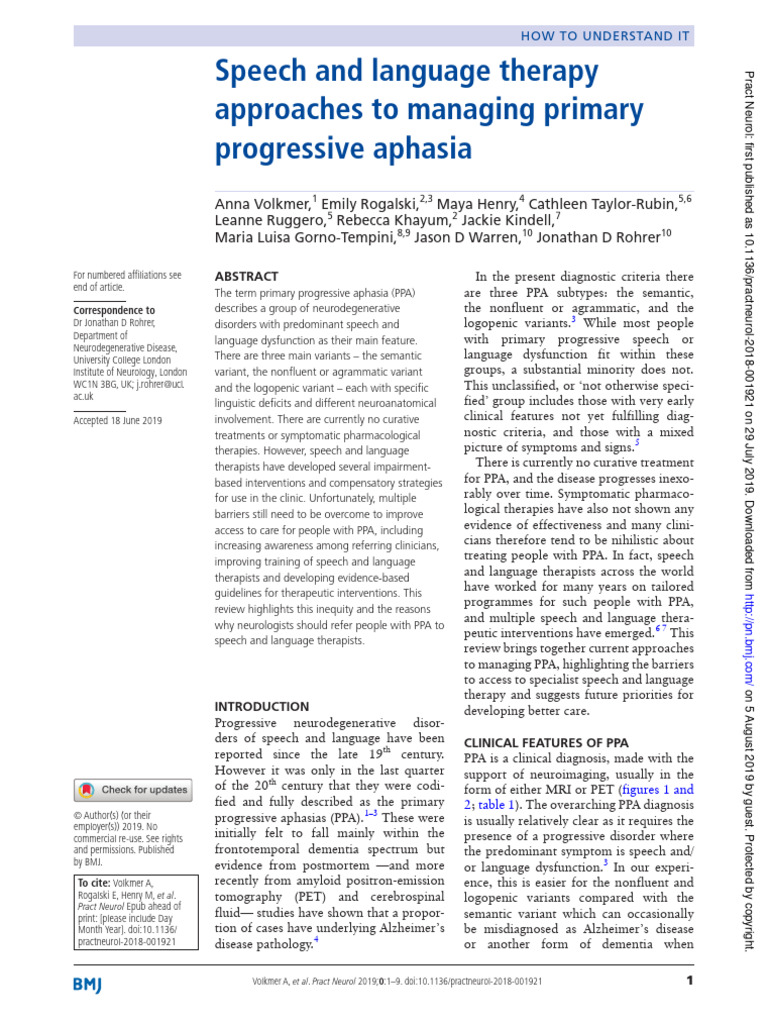 Speech and Language Therapy | PDF | Aphasia | Alzheimer's Disease