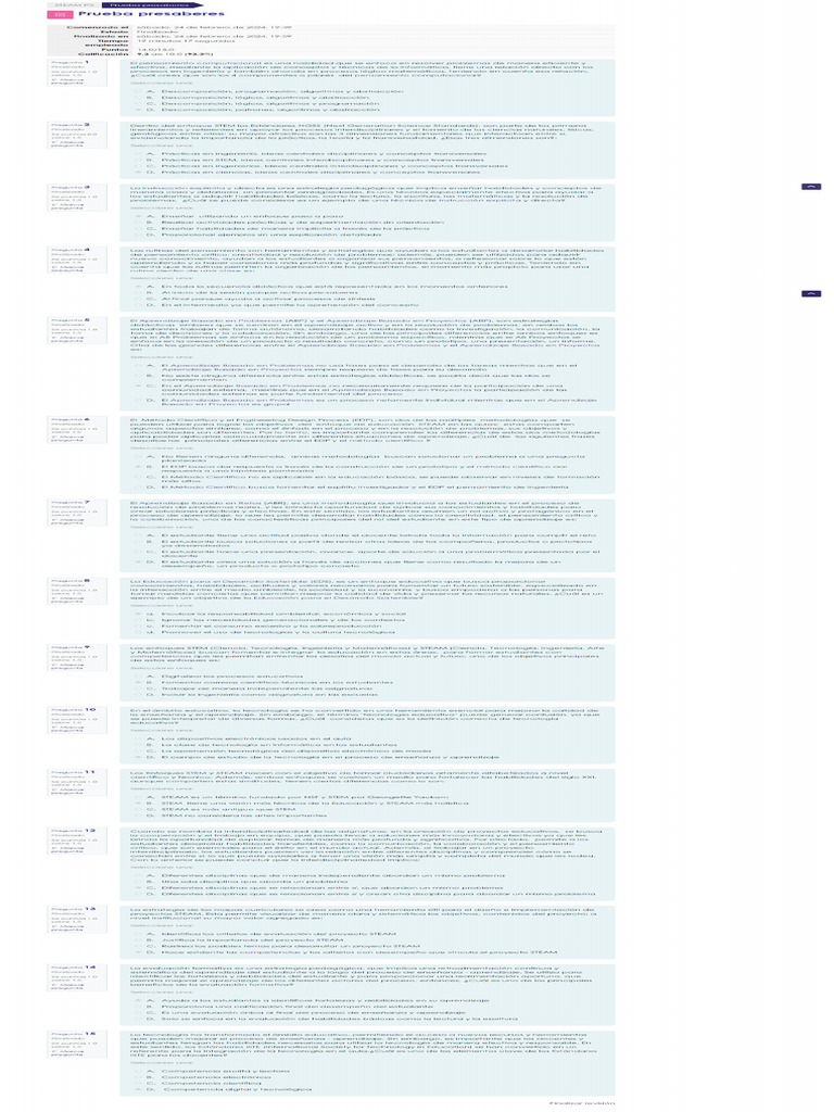 Prueba Presaberes Diagnostico STEAM | PDF
