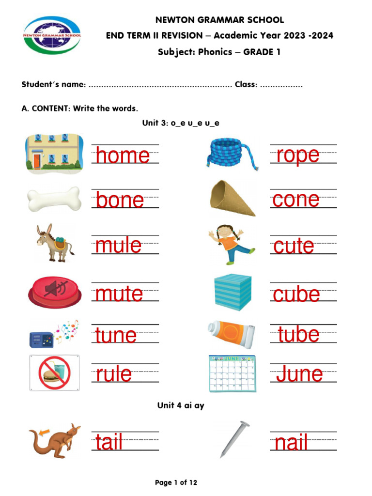 Grade 1 Phonics Revision 2023 | PDF