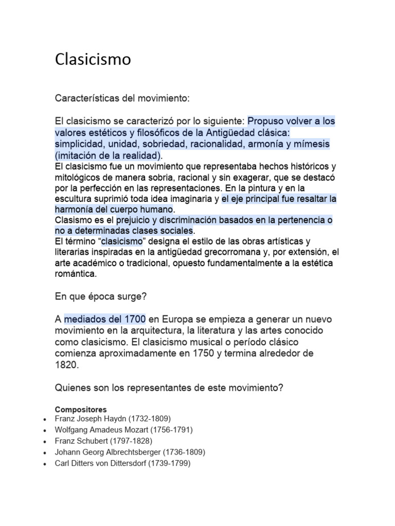 Clasicismo | PDF | Periodo Clásico (Música)