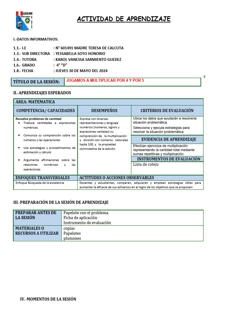 Jugamos A Multiplicar Por 4 y Por 5 | PDF | Evaluación | Multiplicación