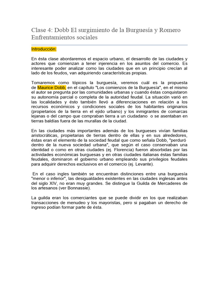 Clase 4 | PDF | Feudalismo | Burguesía
