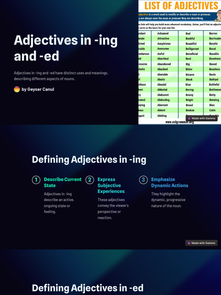 Adjectives in Ing and Ed | PDF | Adjective | Feeling