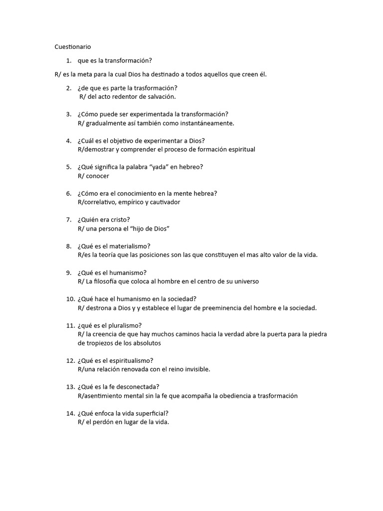 Cuestionario PDF | PDF | Creencia religiosa y doctrina