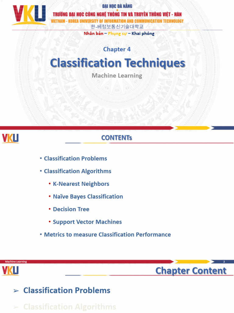ML.4-Classification Techniques (Week 5,6,7) | PDF | Statistical Classification | Machine Learning