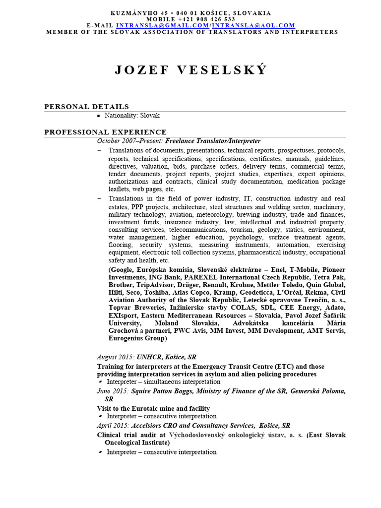 CV en | PDF | Slovakia | Language Interpretation