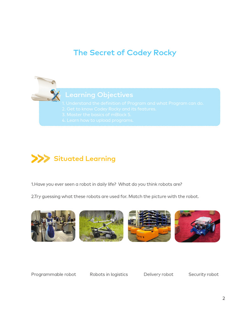 Lesson 01 The Secret of Codey Rocky - Sheet | PDF | Robot | Robotics