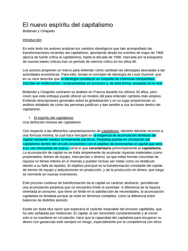 El Nuevo Espíritu Del Capitalismo | PDF | Capitalismo | Mercado (economía)
