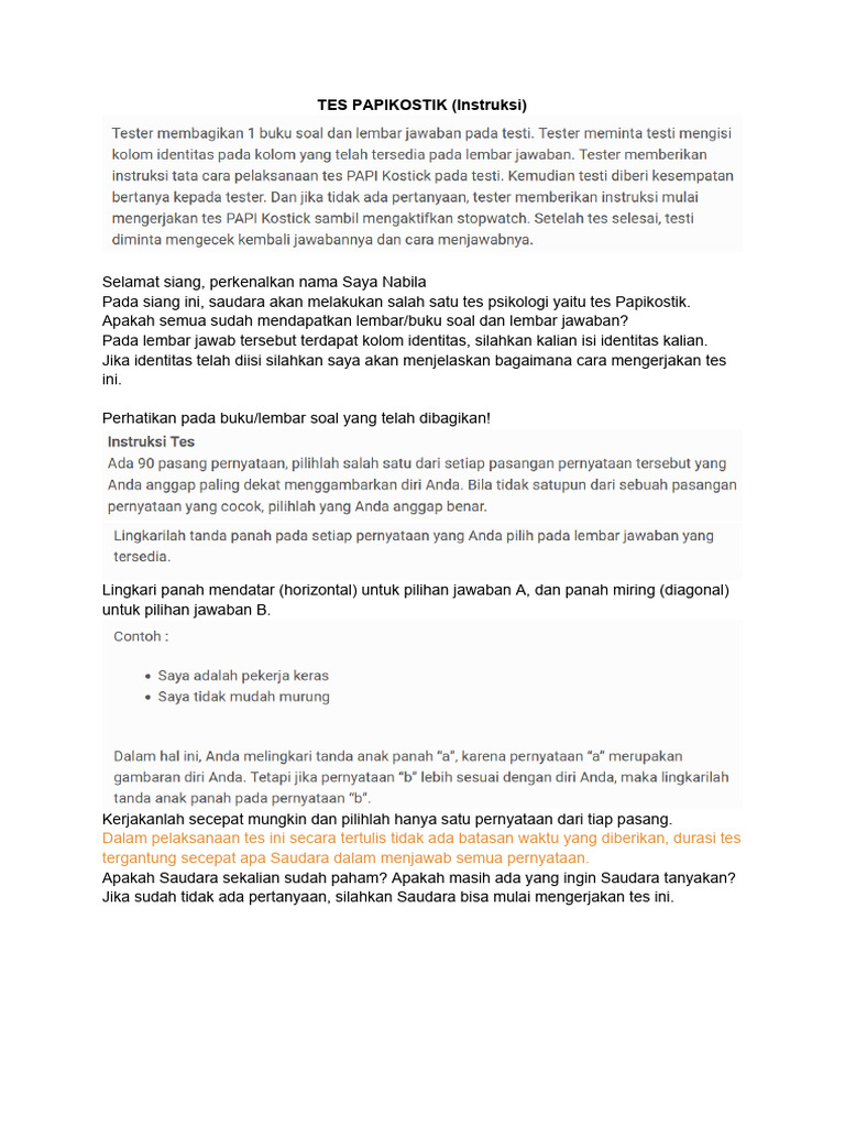Instruksi Mengerjakan Tes Papikostik | PDF