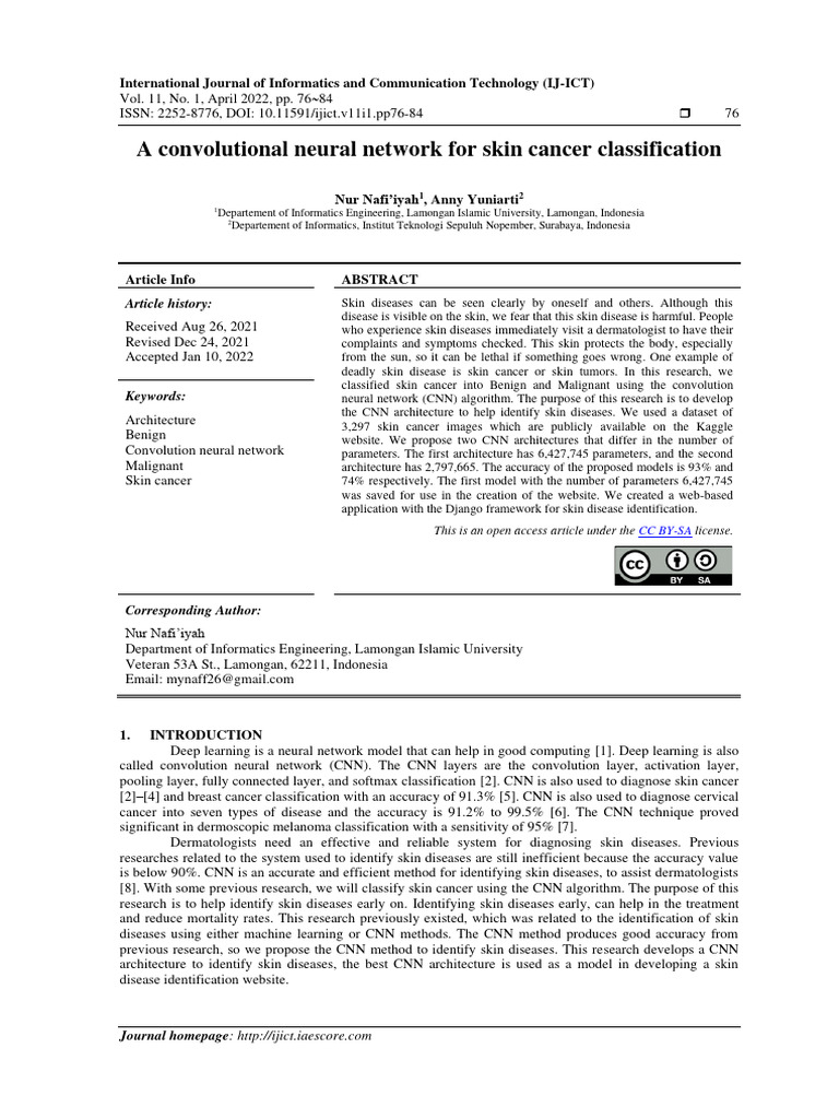 A Convolutional Neural Network For Skin Cancer Classification Pdf