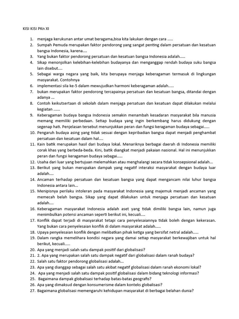 Latihan Soal PKN Kelas XI SMA Sem 2 2024 | PDF