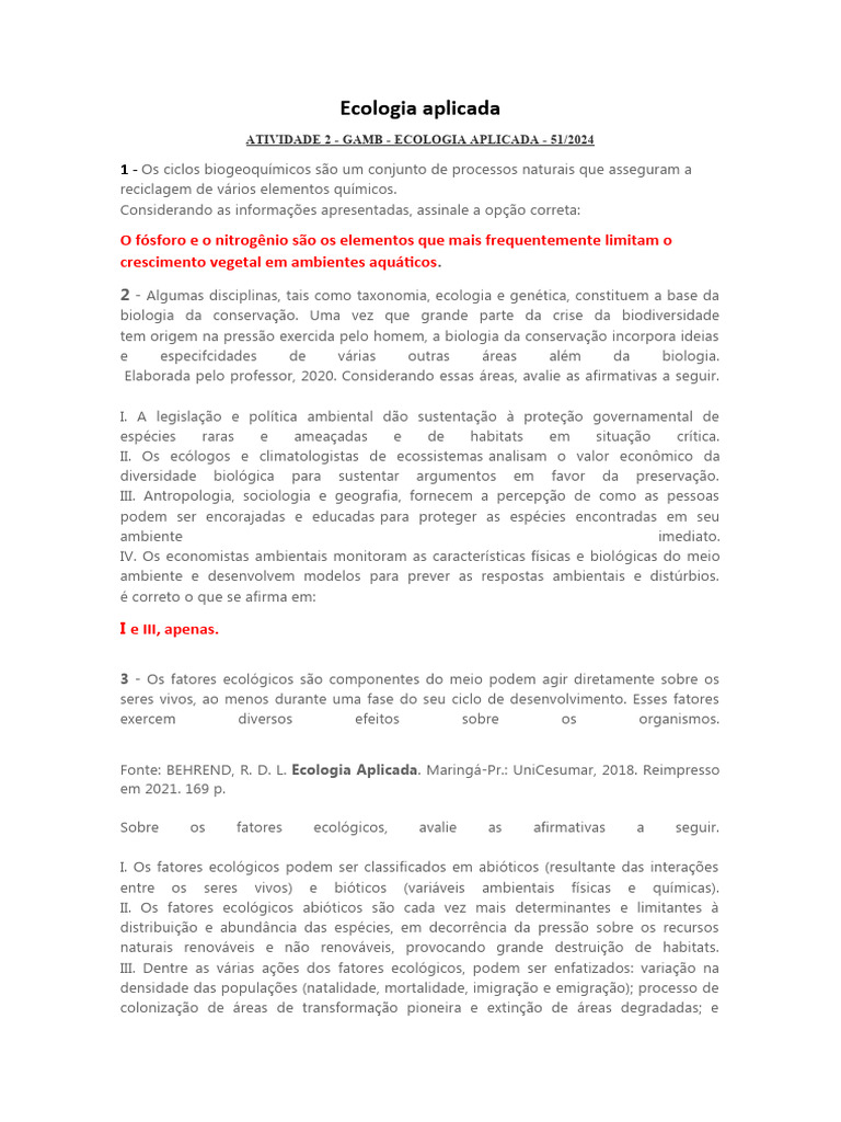 Ecologia Aplicada | PDF | Ecologia | Biodiversidade