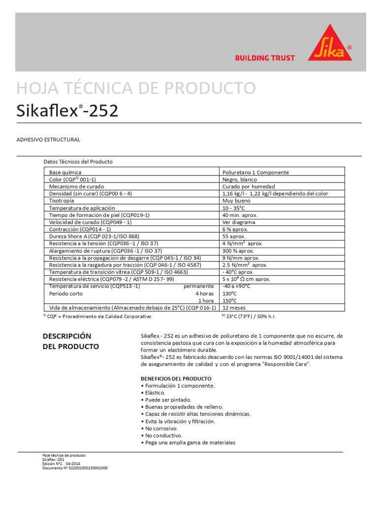 Sikaflex 252 | PDF | Agua | Aluminio